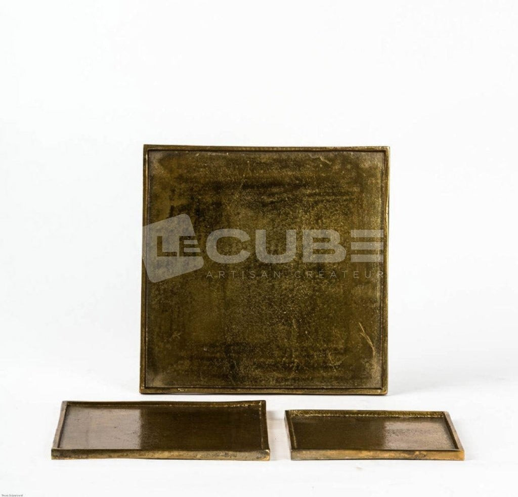Trio plateaux carrés dorés - Le Cube Artisan Créateur